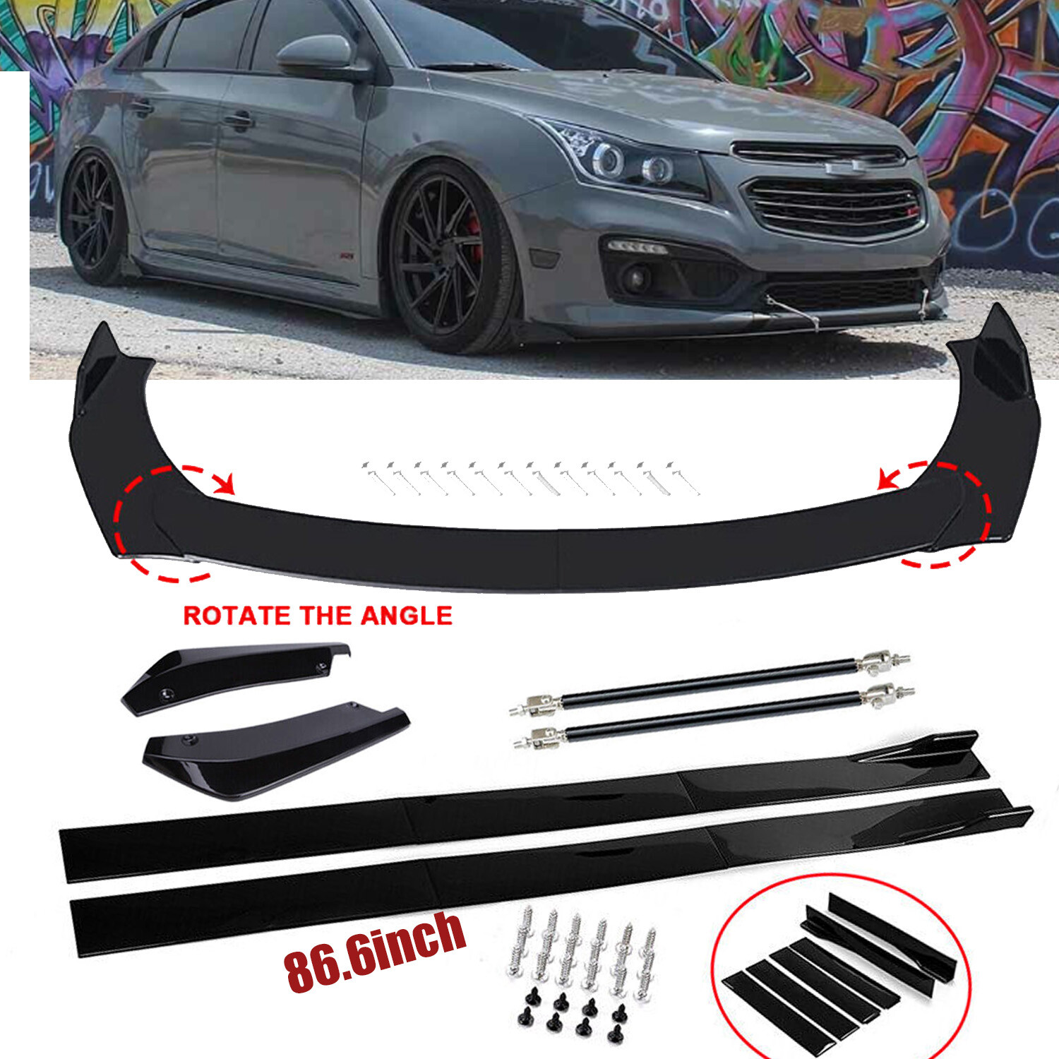 Front Rear Bumper Lip For Chevrolet Cruze Splitter Spoiler Side Skirt ...