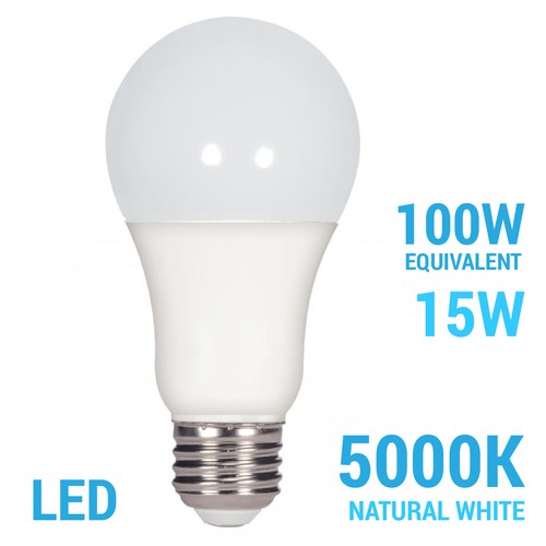 15W =100W Dimmable A19 1600 Lumens LED 50K Natural White Frosted E26 ...