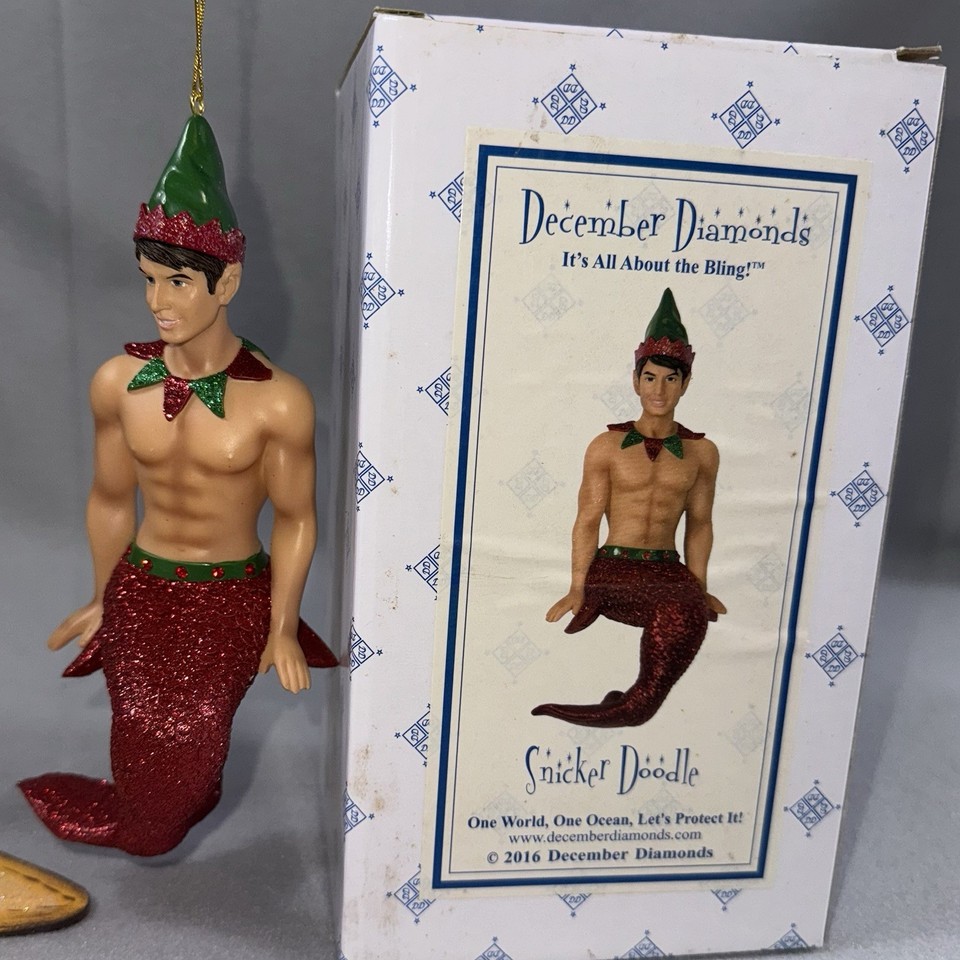 December Diamonds Retired Snicker Doodle Merman Ornament Elf Hat ...