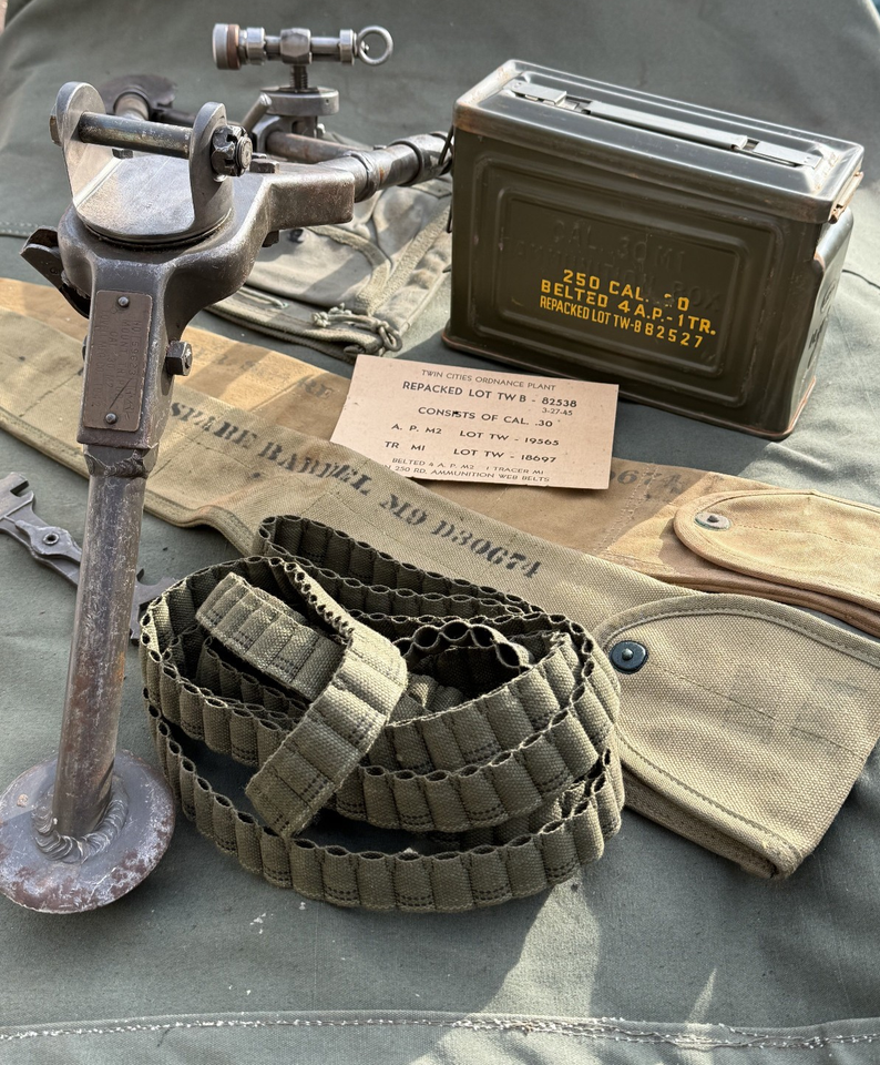 US WW2 30cal Tripod 1919 M2 T&E tool short Pintle LOVELL MFG 1942 Belt ...