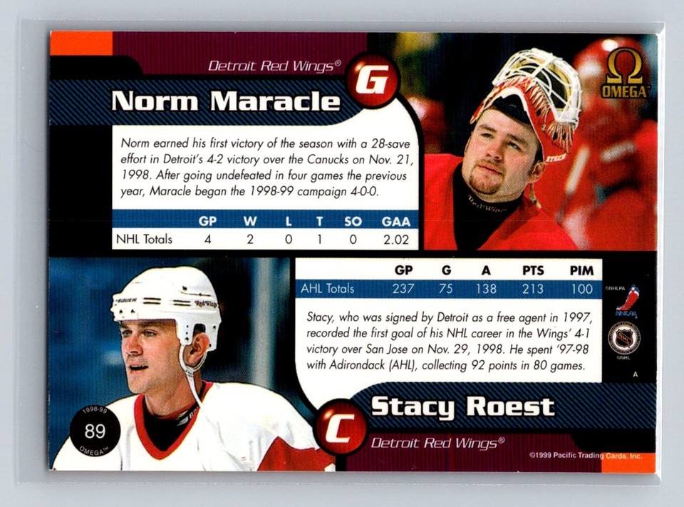 1998-99 Pacific Omega #89 Norm Maracle / Stacy Roest RC Detroit Red ...