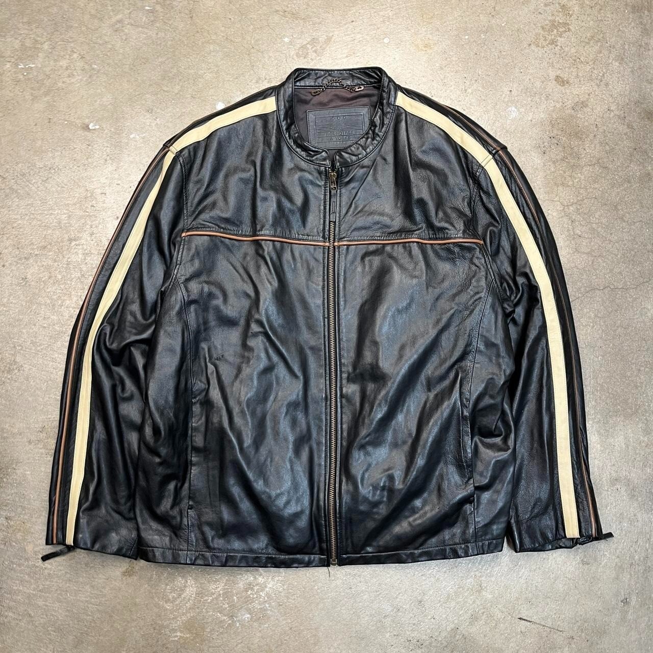 Vintage Cafe Racer Black leather jacket cream stripes… - Gem