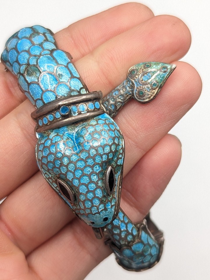 Vintage Signed Alba Mexico 925 Sterling Silver Blue Enamel Snake ...