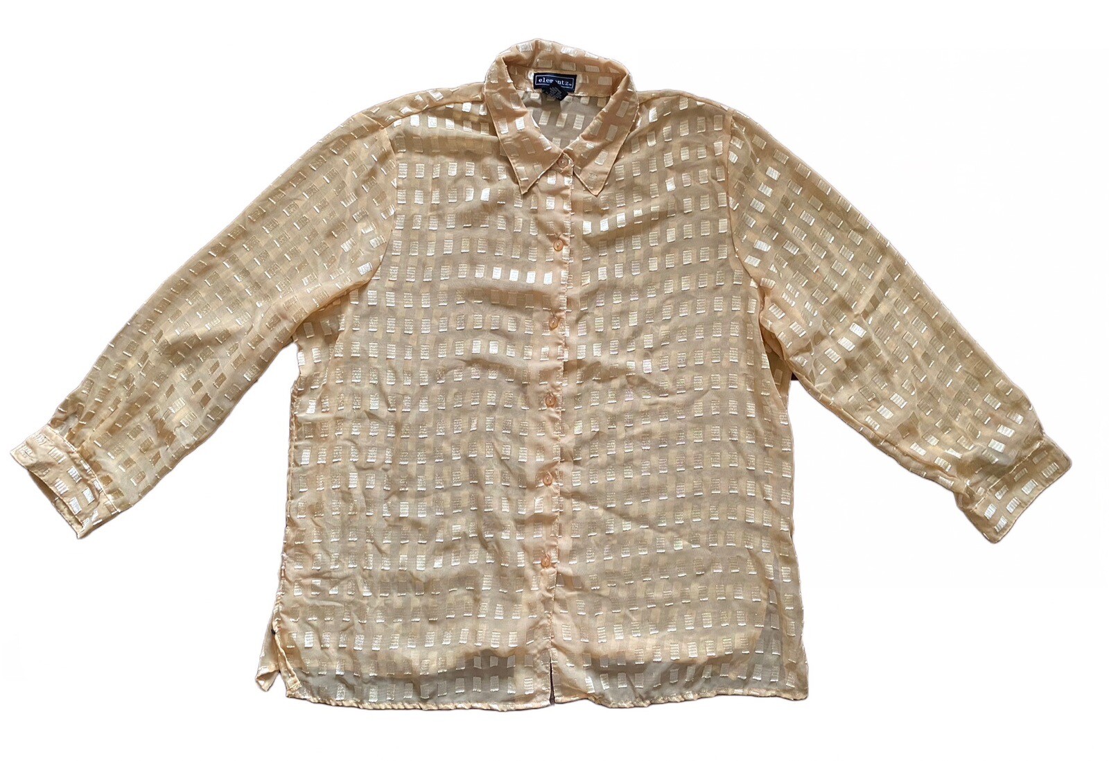 Elementz Woman 2X Sheer Gold Shimmer Button Front Hol… - Gem