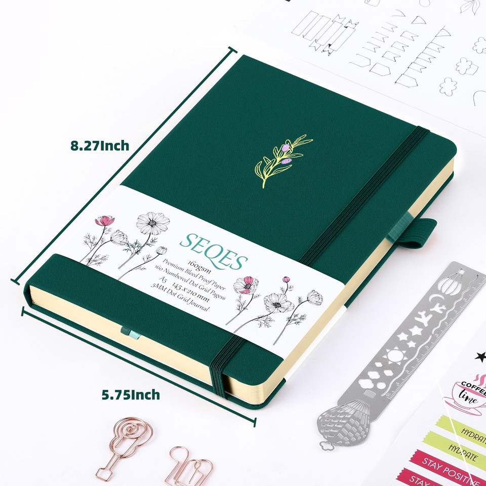 A5 Bullet Dotted Journal Notebook | 160gsm Thick Bleedproof Paper, Lay ...