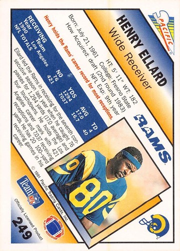 Henry Ellard 1991 Pacific 249 Los Angeles Rams Football Card | eBay