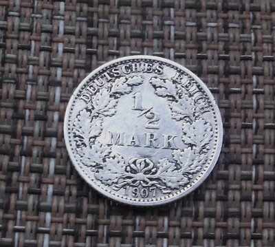 RARE-1907-e- 90% silver German half mark-lightly circulated | eBay