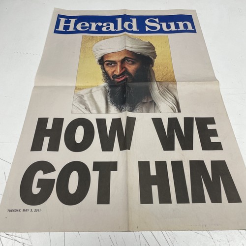 ORIGINAL Cage Poster Newspaper Australia Herald Osama Bin Laden 9/11 ...