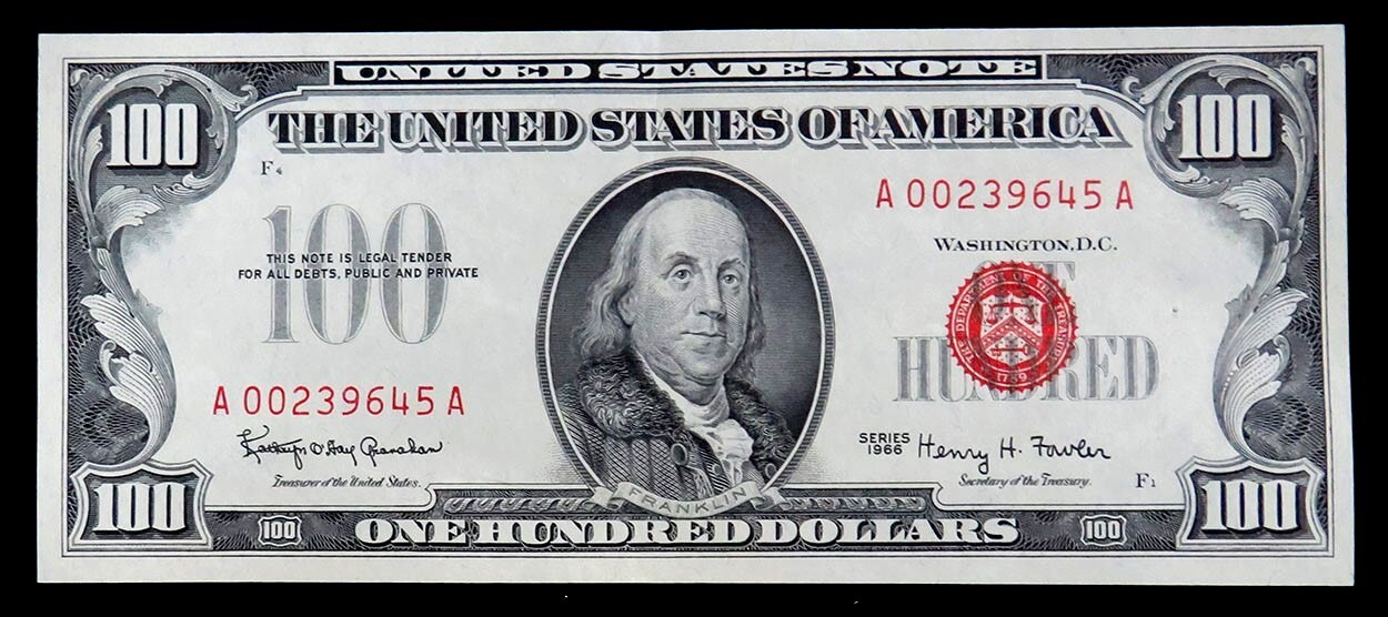 1966 $100 RED SEAL UNITED STATES NOTE BANK NOTE FR#1550 CHOICE AU | eBay