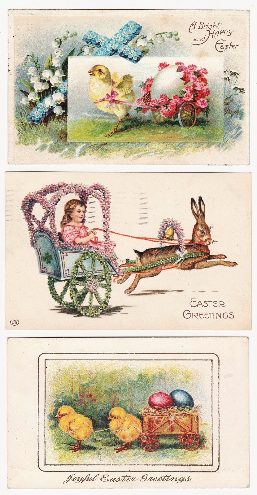 SUPER Postcard LOT of 10 - Easter Chicks Bunnies Rooster Pulling Carts ...