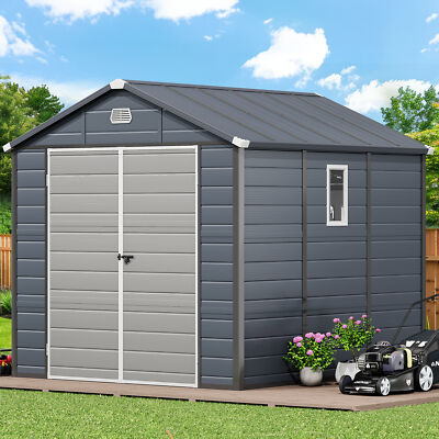 7.9x9.1FT Outdoor Storage Shed w/Lockable Doors All-Weather Plastic ...