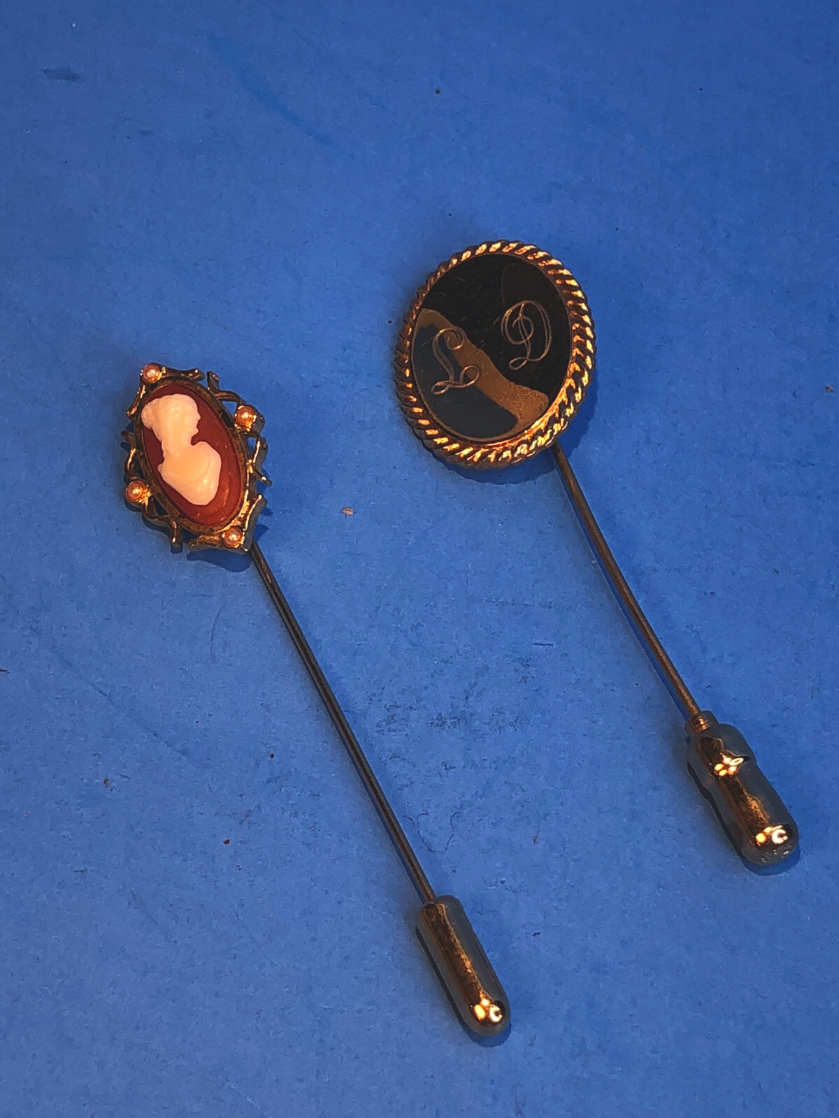 Vintage Set of 2 Hat Stick Pins Cameo Avon Monogram Signed Anson 12kGF ...
