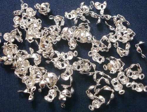 4mm Silver Plated closed clam shell metal bead tips 100+pc clasp ...