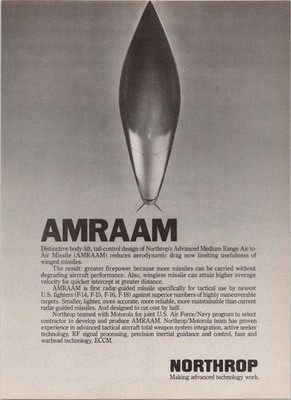 Northrop AMRAAM Vintage 1980s Air-to-Air Missile Print Ad Original | eBay