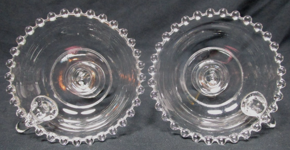 2 Imperial CANDLEWICK clear glass finger hole (handled) 3.5"h candle ...