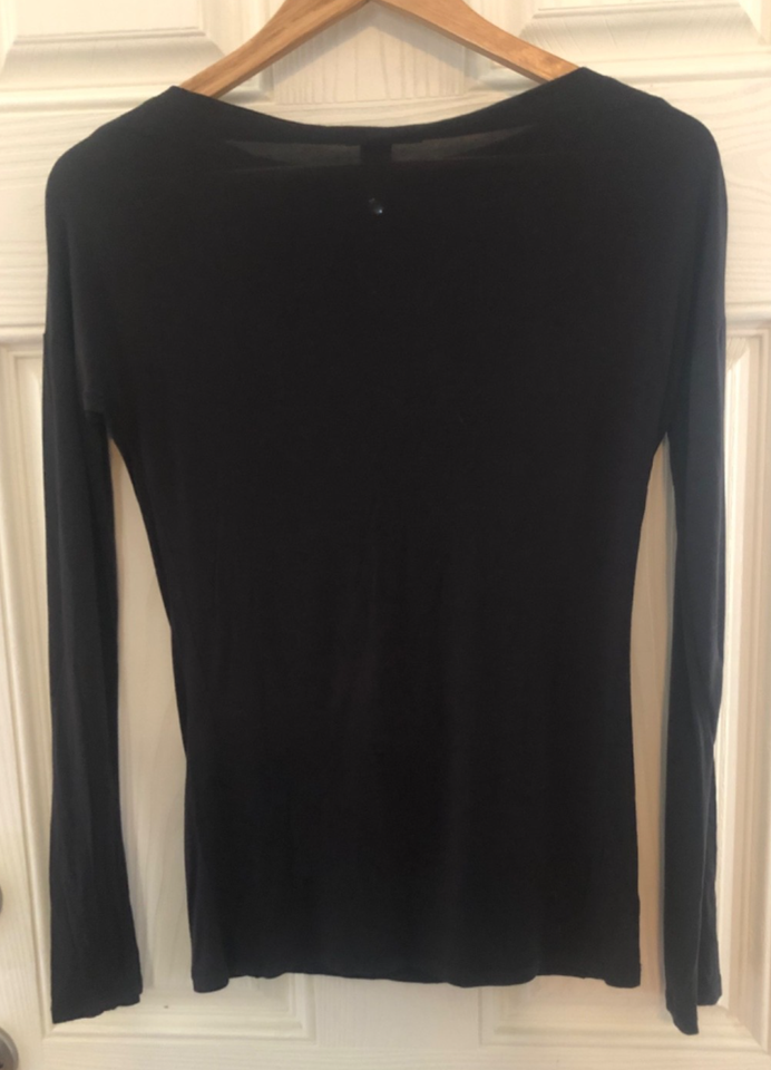 Vince Women's Basic Long Sleeve Boat Neck Top Stretch Black XS | eBay