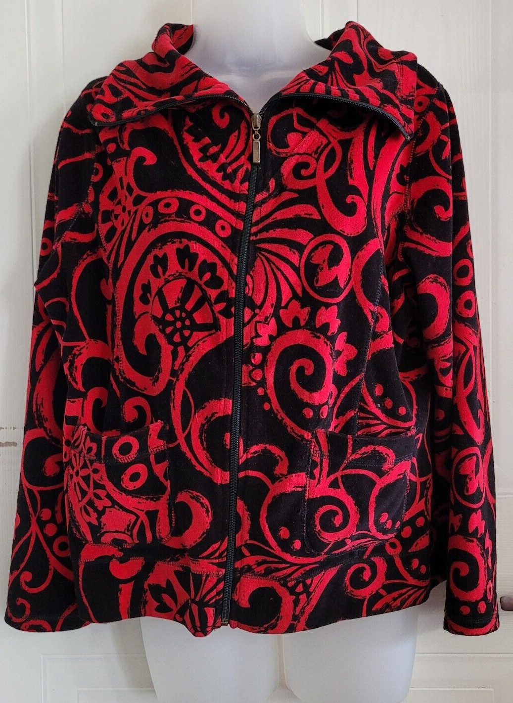 Onque Petite Red and Black Design Jacket Full Zip Siz… - Gem
