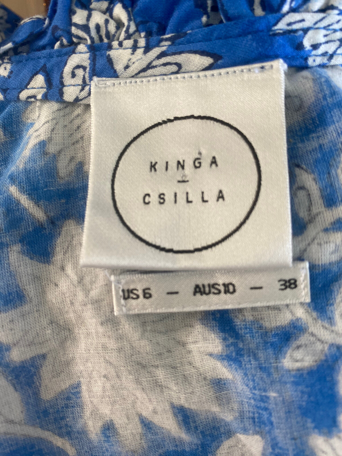 Kinga Csilla Blue White Block Print Cotton Tie Blouse Brand New With ...