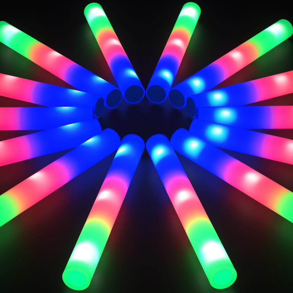 12-96 LED Light Up Foam Sticks Wand Rally Batons DJ Flashing Glow Stick ...
