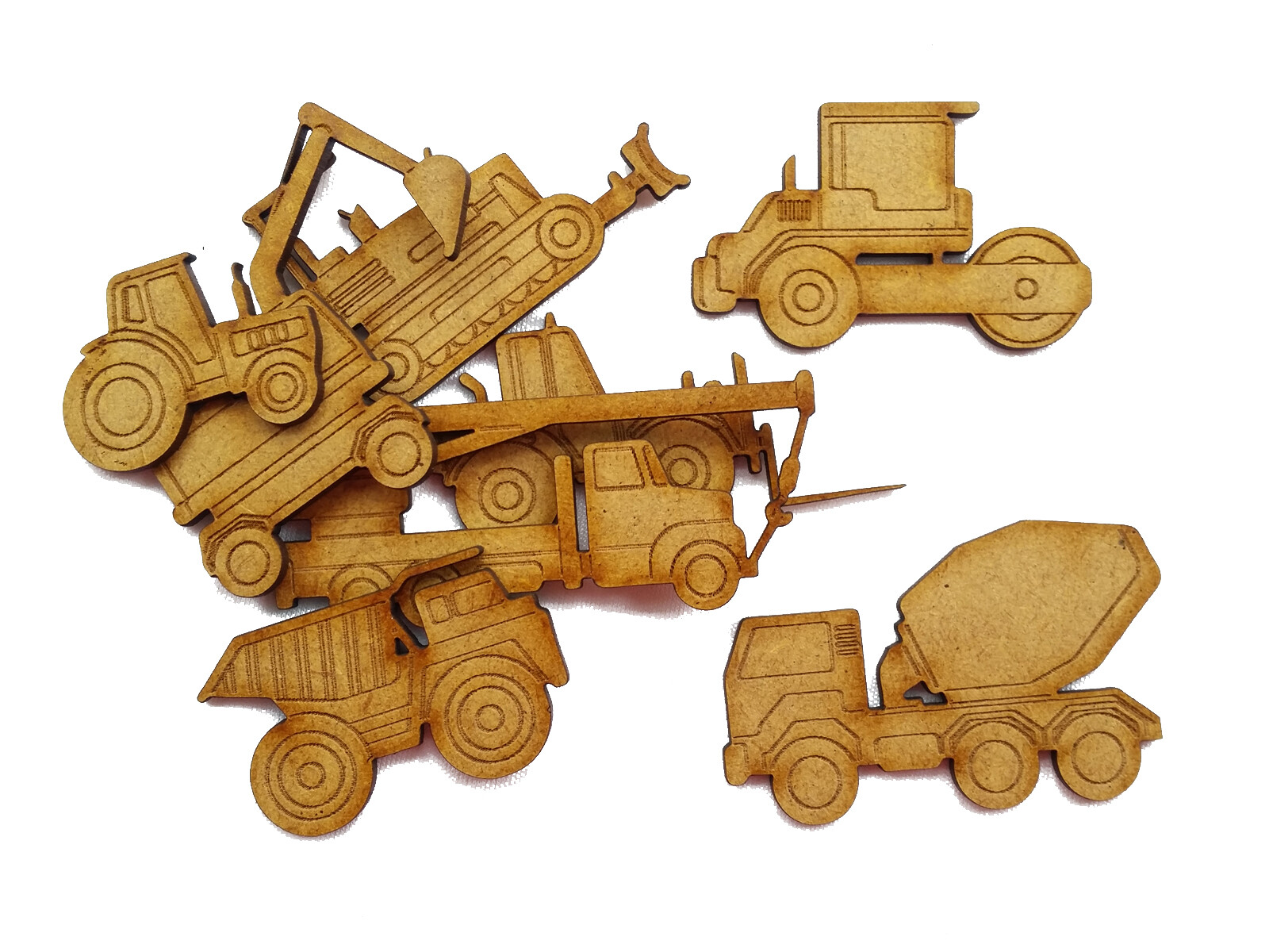 8x Wooden MDF Shapes Excavator Tractor Forklift Embellishment Laser ...