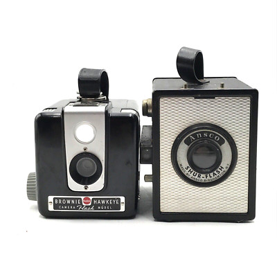 Vintage Ansco Shur Flash Box Camera & Kodak Brownie Hawkeye UNTESTED W ...