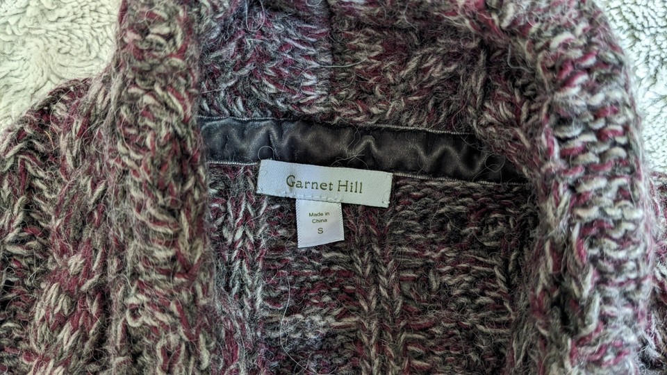 Garnet Hill Cardigan Women’s Small Gray Purple Wool Blend Knit Duster ...