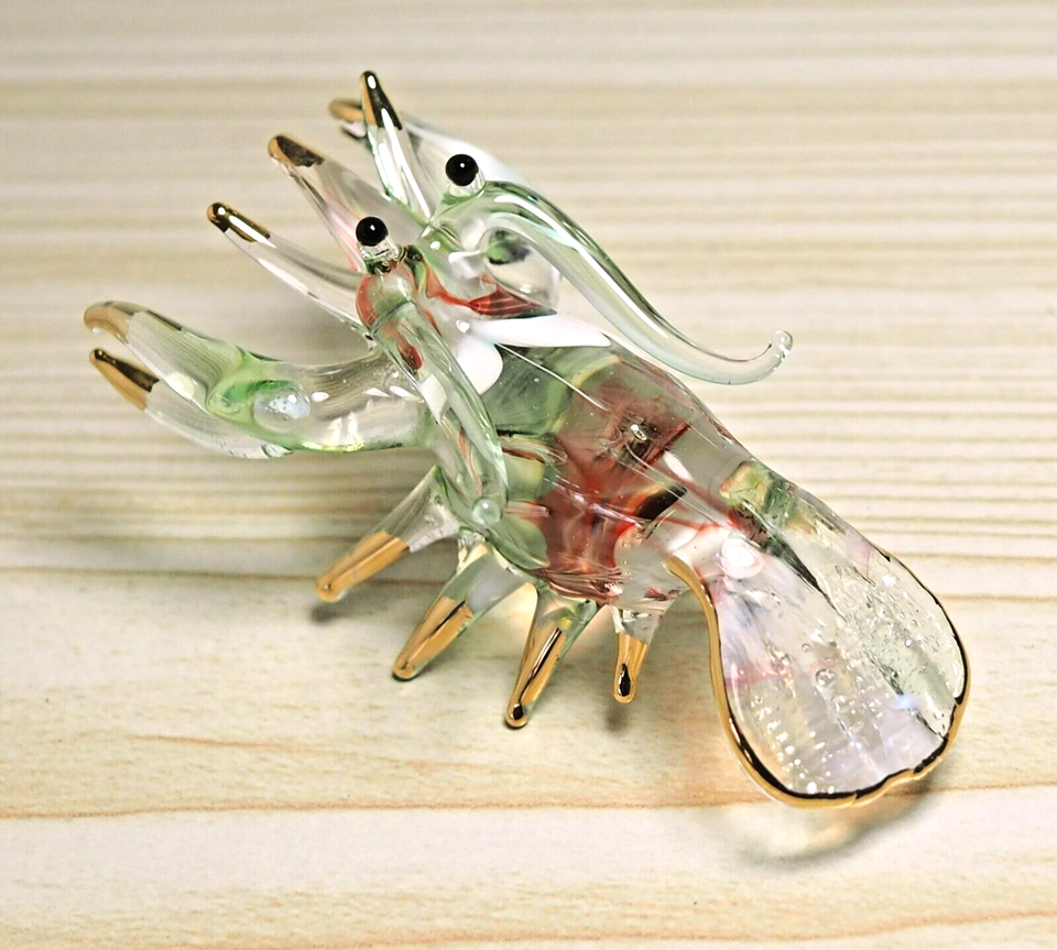 Green Maroon Lobster figurine hand blown art glass gold trim 3.75 in ...
