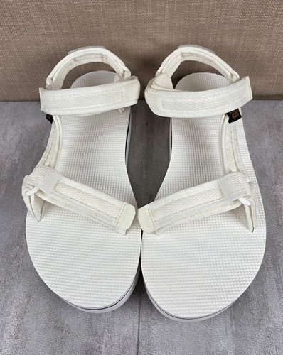 Teva Women's Bright White Flatform Universal Mesh Print Sandal Sz 8 ...