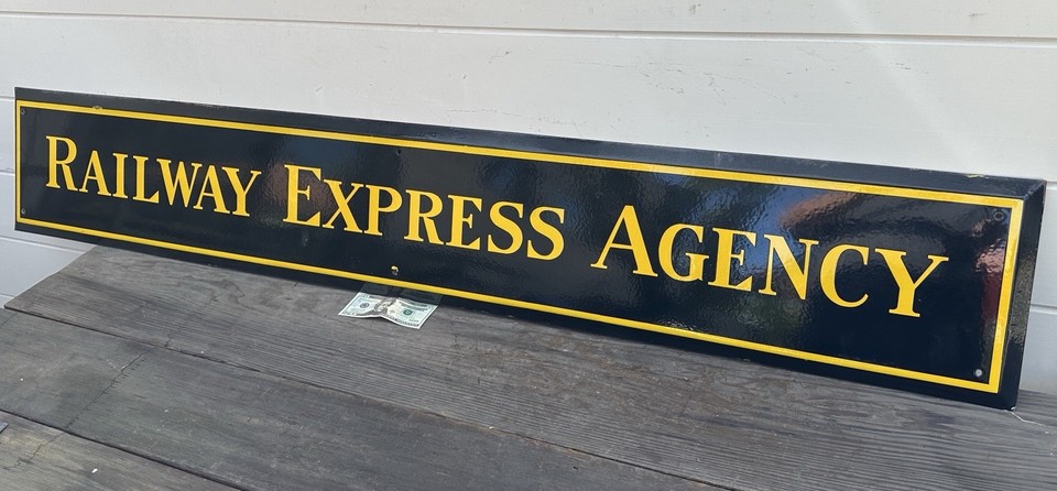 Antique Vintage 72” Railway Express Agency Porcelain Sign Very Good ...