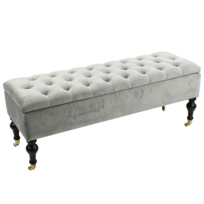 Bank Polsterbank Sitzbank 120 cm Samt Grau mit Staufach und Rollen NEU ...