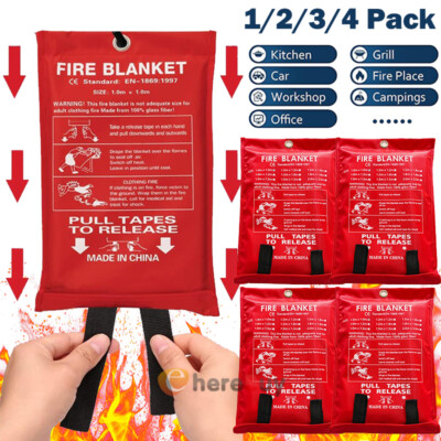 1-4 PACK FIRE BLANKET Fiberglass Emergency Home Retardant Prepared 39 ...