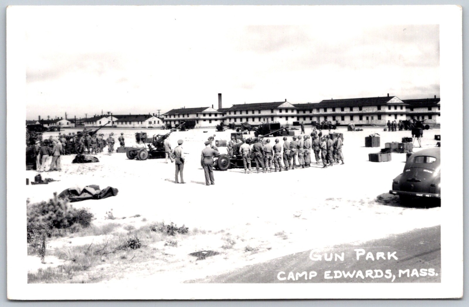 Postcard RPPC MA Camp Edwards Massachusetts Gun Park US Army Cape Cod ...