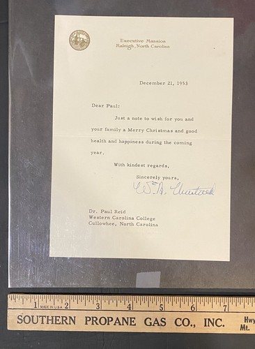 W.B. Umstead NC Governor Signed Letter And Page From Charlotte Observer ...
