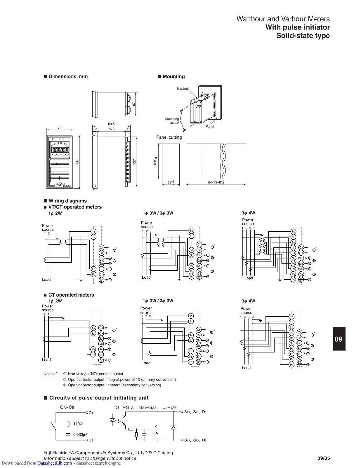 Fuji Electric F2C-S22VR Watthour & Varhour Meter W/ Pulse Initiator ...