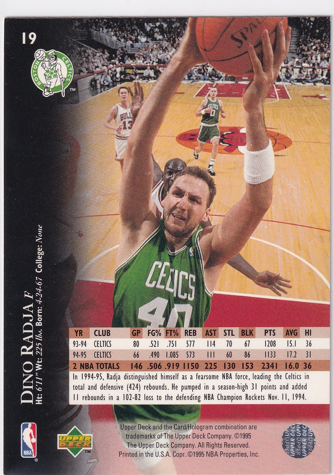 Dino Radja 1995-96 Upper Deck - [Base] - Gold Electric Court #19 | eBay