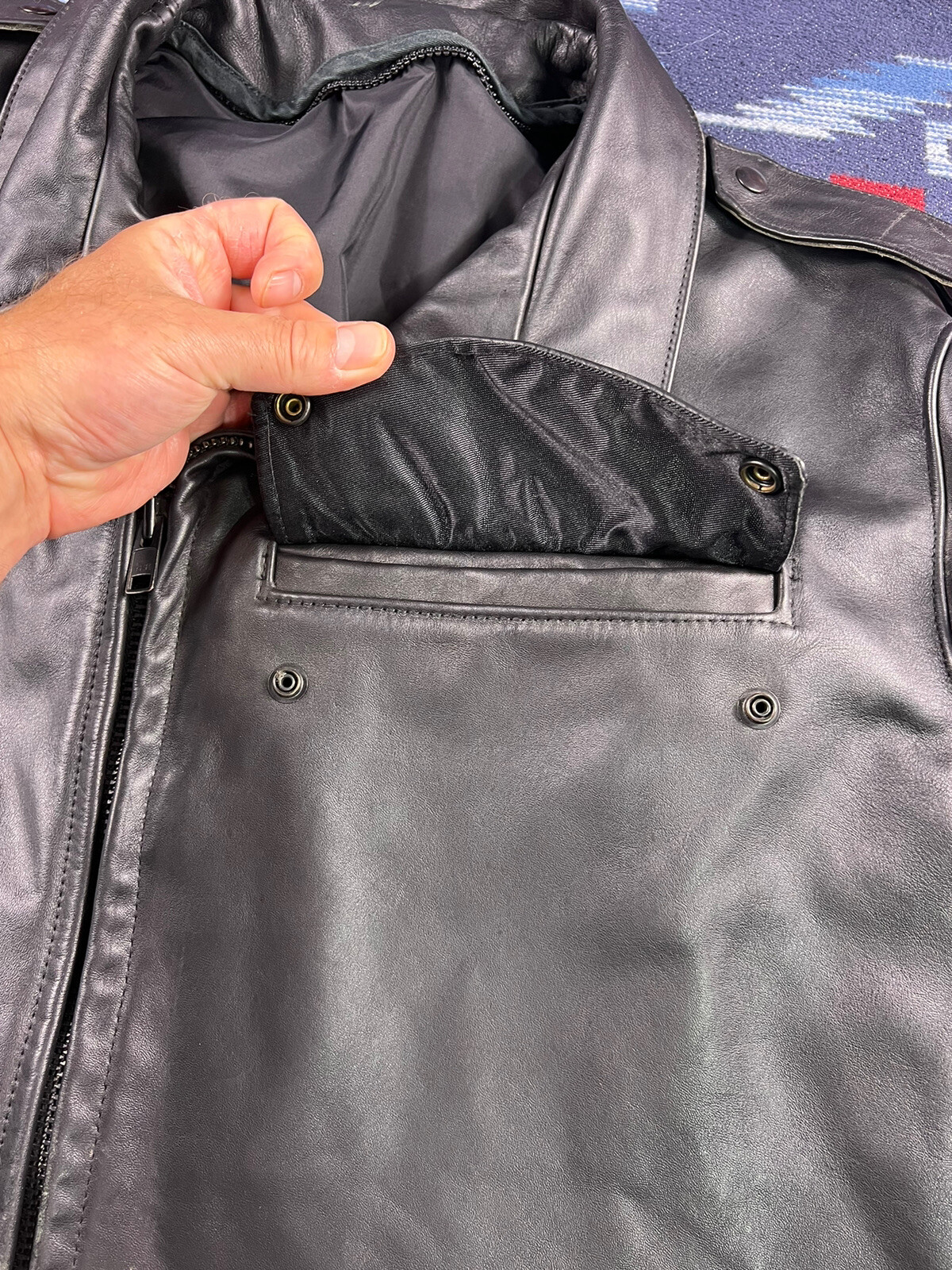 MENS VTG BLACK LEATHER POLICE MOTORCYCLE JACKET SZ 48 Highway Patrol ...