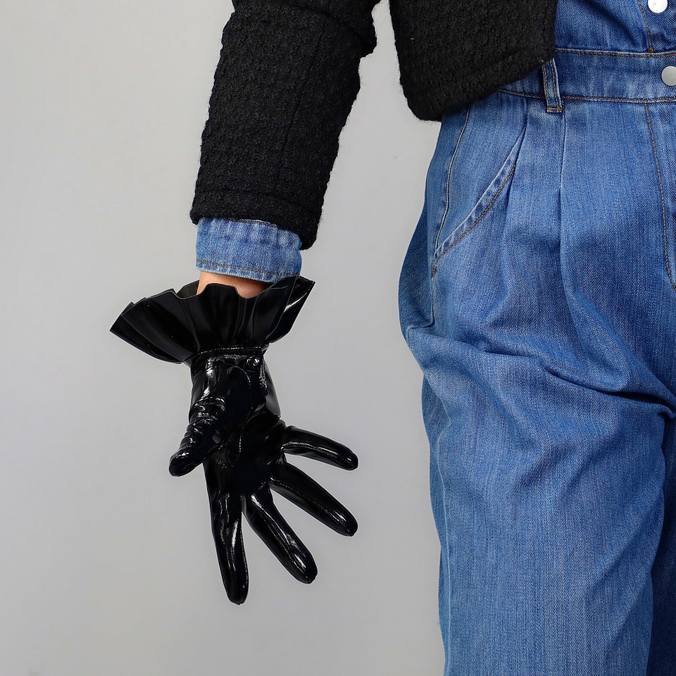 RUFFLE GLOVES 25cm 10" Wrist Short Faux Leather Aqua Robin Blue Mint ...