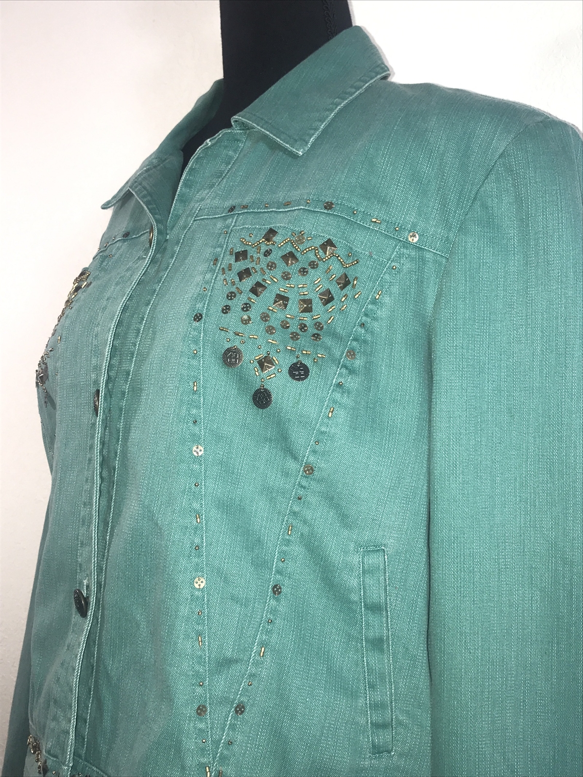 City Girl Nancy Bolen Shell Jacket Teal Bejeweled. G… - Gem