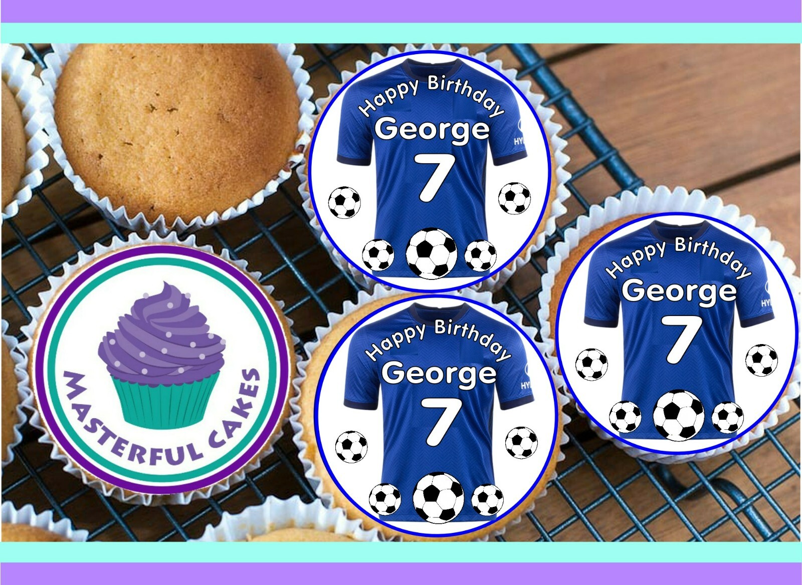24 PERSONALISED CHELSEA COLOUR SHIRT CUPCAKE TOPPER RICE,WAFER ICING OR ...