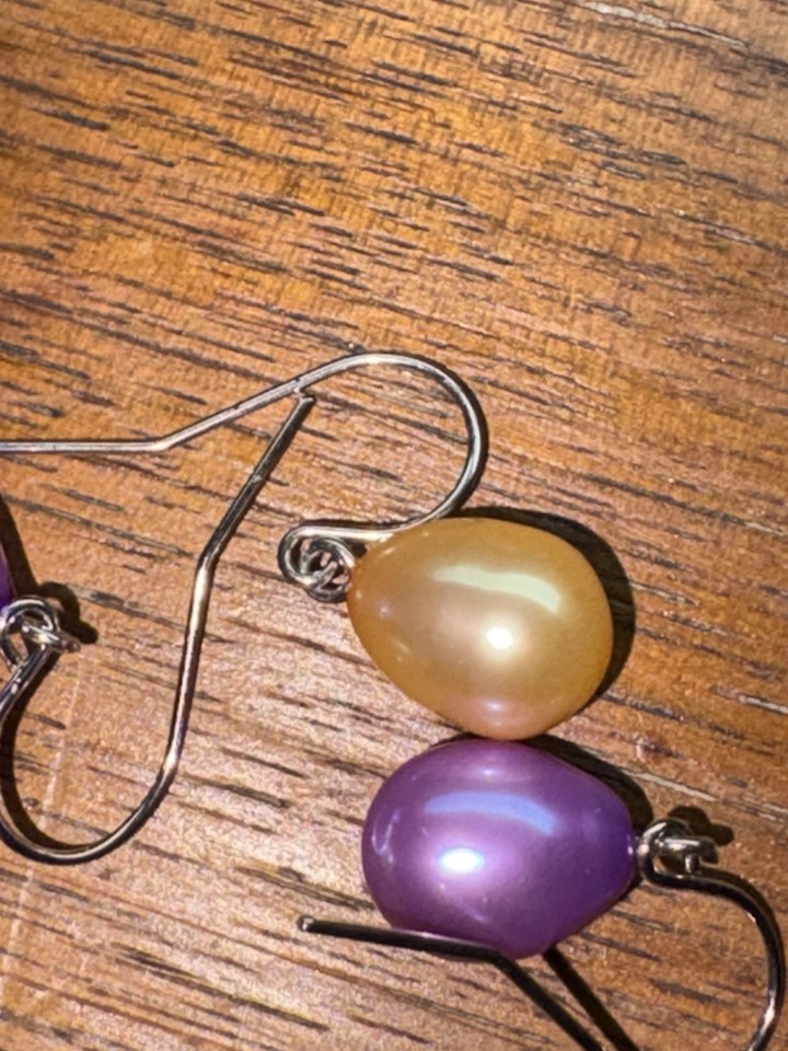 Purple & Gold Faux Pearl Dangle Earrings Silver Tone Costume Jewelry | eBay