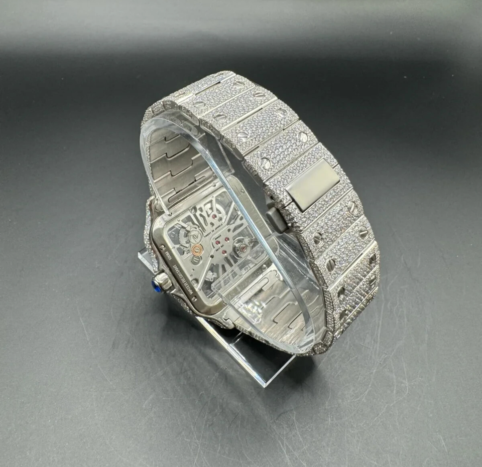 Skeleton Square White Moissanite Diamond Watch (40mm) Men's Automatic ...