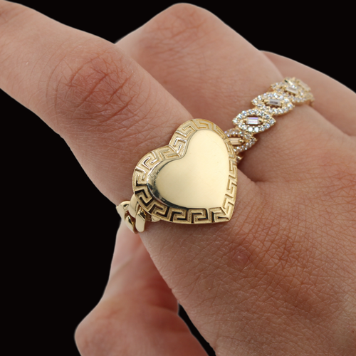 14K Gold Heart Ring Medusa Border Style Gold Heart Fancy Ring - Womens ...