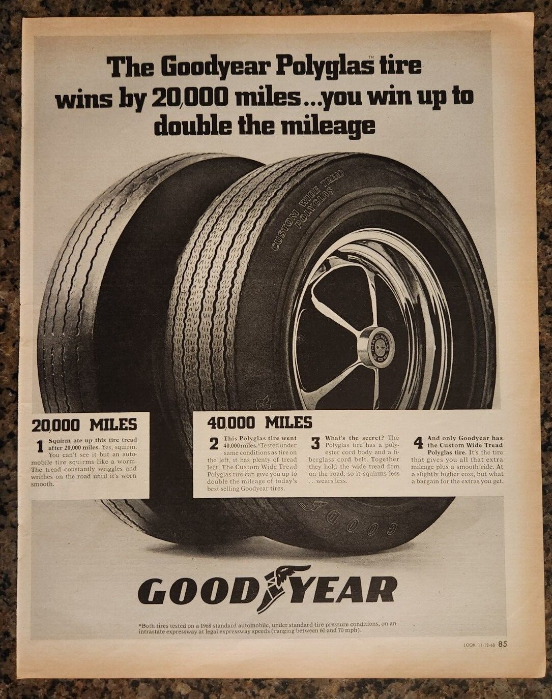 1968 Goodyear Polyglas Tires Full Page Look Magazine Print Ad | eBay