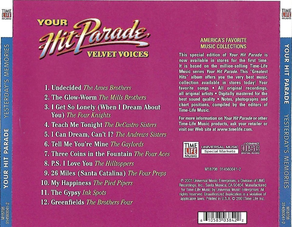 YOUR HIT PARADE time life AMES MILLS BROTHERS DECASTRO ANDREWS SISTERS ...