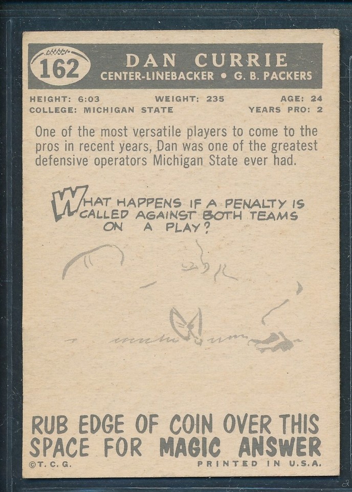 1959 Topps Football #162: DAN CURRIE Rookie RC Green Bay Packers ~ EX ...