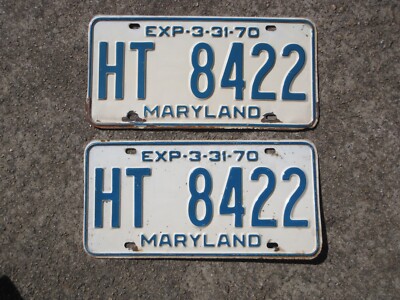 1970 Maryland License Plate Pair MD Ford Chevrolet Chevy Dodge Set HT ...