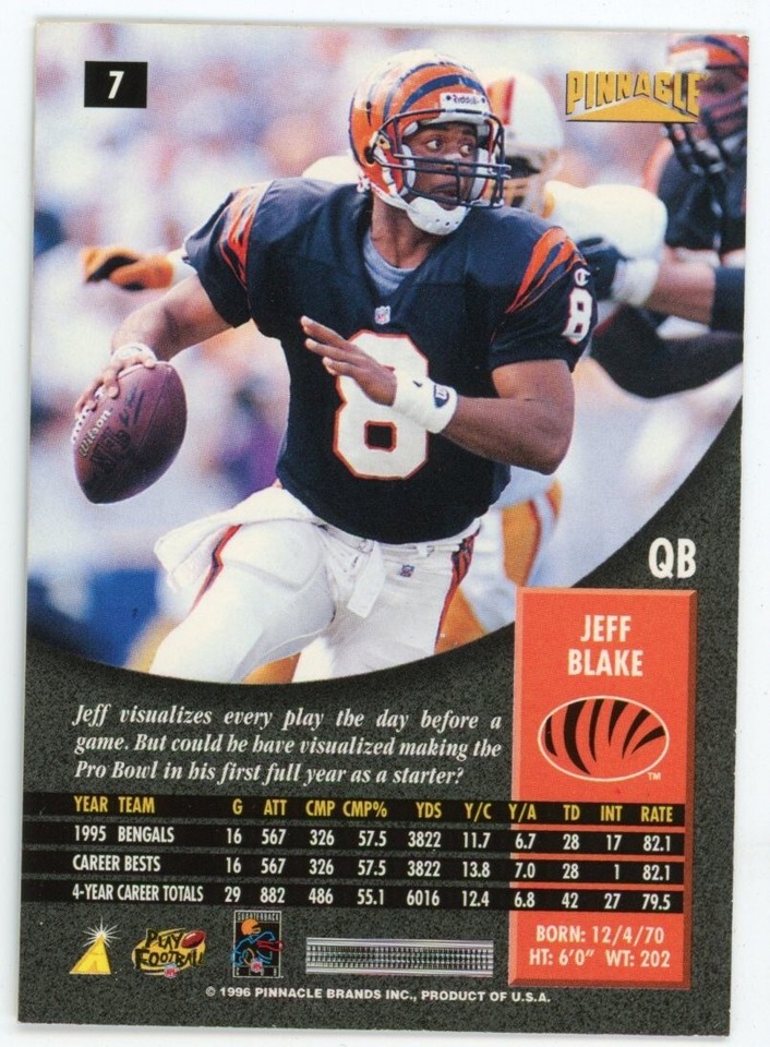 1996 Pinnacle Football Card #7 Jeff Blake | eBay