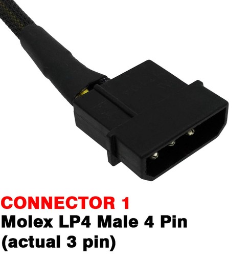 LP4 Molex Male to ATX 4 pin Male Auxiliary Sleeved Braided Power ...