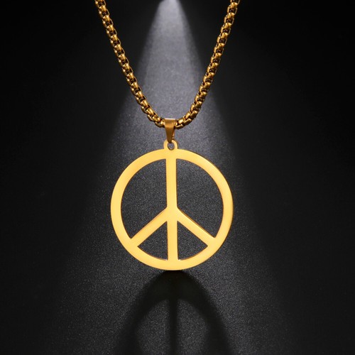 Peace Sign Necklace for Men Women Hippie Style Box Chain Stainless ...