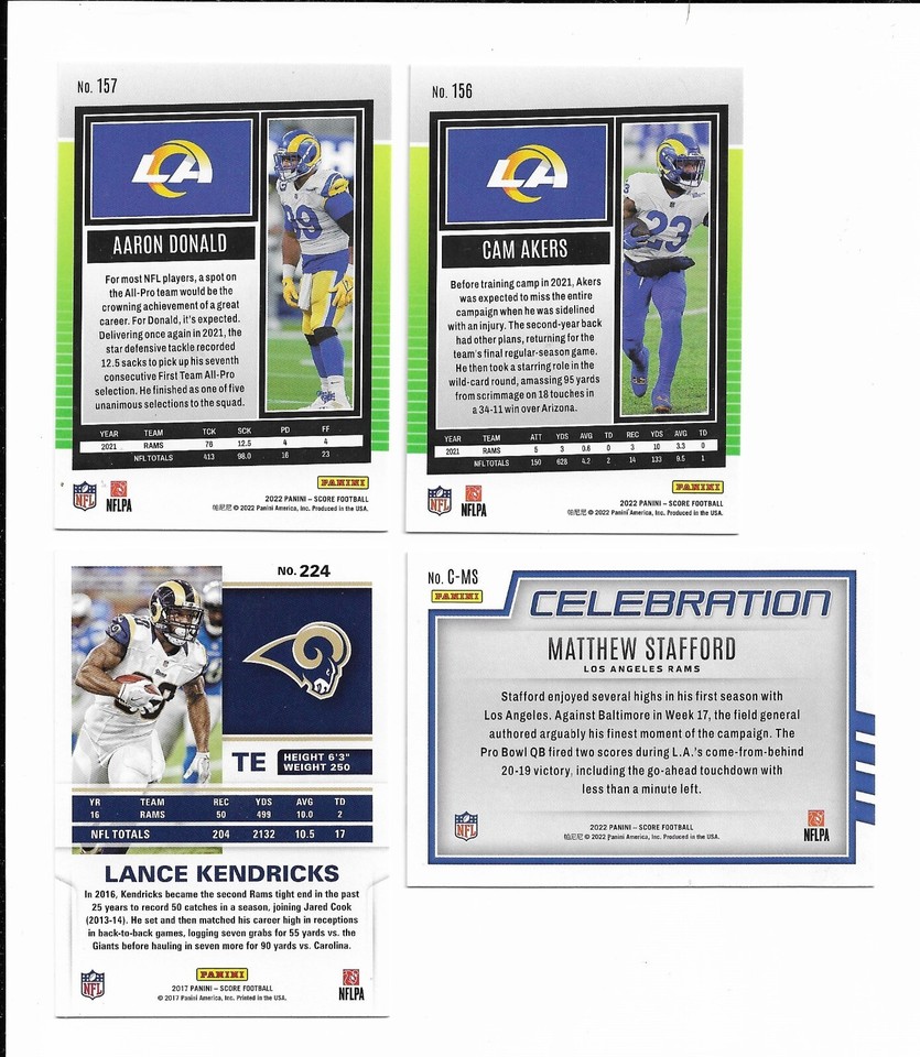Los Angeles Rams 4 cards- Aaron Donald, Matthew Stafford, Lance ...